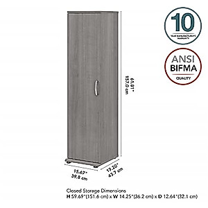 Bush Business Furniture Universal Tall Narrow Storage Cabinet with Door and Shelves, Platinum Gray