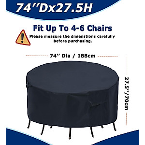 Round Patio Furniture Covers, 74" Dia Outdoor Furniture Covers, Waterproof Outdoor Table Cover, Fire Pit Cover Outdoor Round Table Dining Set Cover Anti-Fading Cover for Outdoor Furniture Set