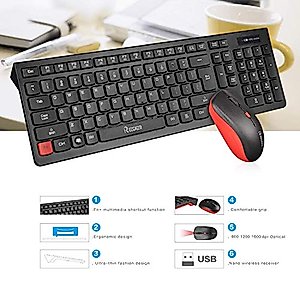 Wireless Keyboard and Mouse Combo ，DPI 1600, 2.4GHz Wireless Connection, Long Battery Life, Computer Keyboard and Mouse for PC, Desktop.Laptop, RECCAZR WC500 Design for Office and Home (Black)