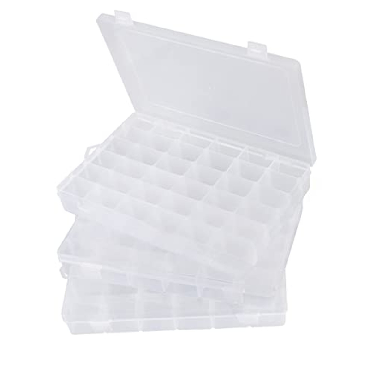 Hlotmeky Bead Organizer Box 3 Pack Plastic Craft Organizer 36 Grid Compartment Organizer Box with Dividers Clear Tackle Box