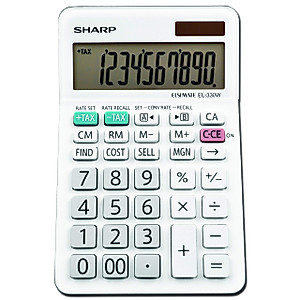 Sharp EL-330WB Standard Function Basic Desktop Calculator, Large Display, For Home and Office, Dual Power, Solar and Battery