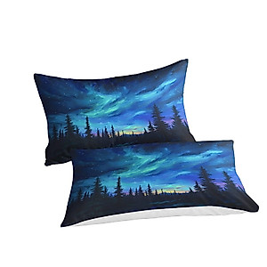 MIMIBEDDING Northern Lights for Boys Girls Comforter Covers 3D Print Blue Quilt Cover Duvet Cover with Pillow Cases Bedding Set Soft Microfiber with Zipper Closure 3 Pieces Queen（228x228cm）