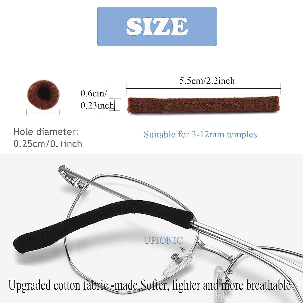 Anti-Slip Elastic Eyeglasses Temple Tips Sleeve,Fabric glasses ear cushion,glasses ear grips,Glasses Accessories,2pcs