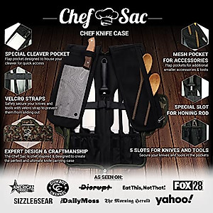 Chef Sac Chef Knife Roll Bag Travel Case | 8+ Slots for Knives & Tools | 2 Flaps with Cleaver & Mesh Pocket | Chef Knife Case for Professional & Culinary Work | Knives Not Included (Army Green)