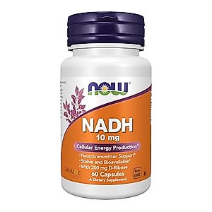 NOW Supplements, NADH (Reduced Nicotinamide Adenine Dinucleotide) 10 mg with 200 mg D-Ribose, 60 Veg Capsules