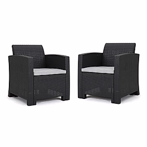 Christopher Knight Home St. Johns Outdoor Faux Wicker Club Chairs with Water Resistant Cushions, 2-Pcs Set, Charcoal / Light Grey Cushion