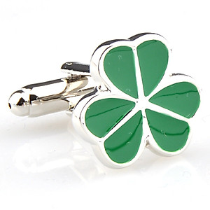 MRCUFF Clover Green Irish Ireland Shamrock Pair Cufflinks in a Presentation Gift Box & Polishing Cloth