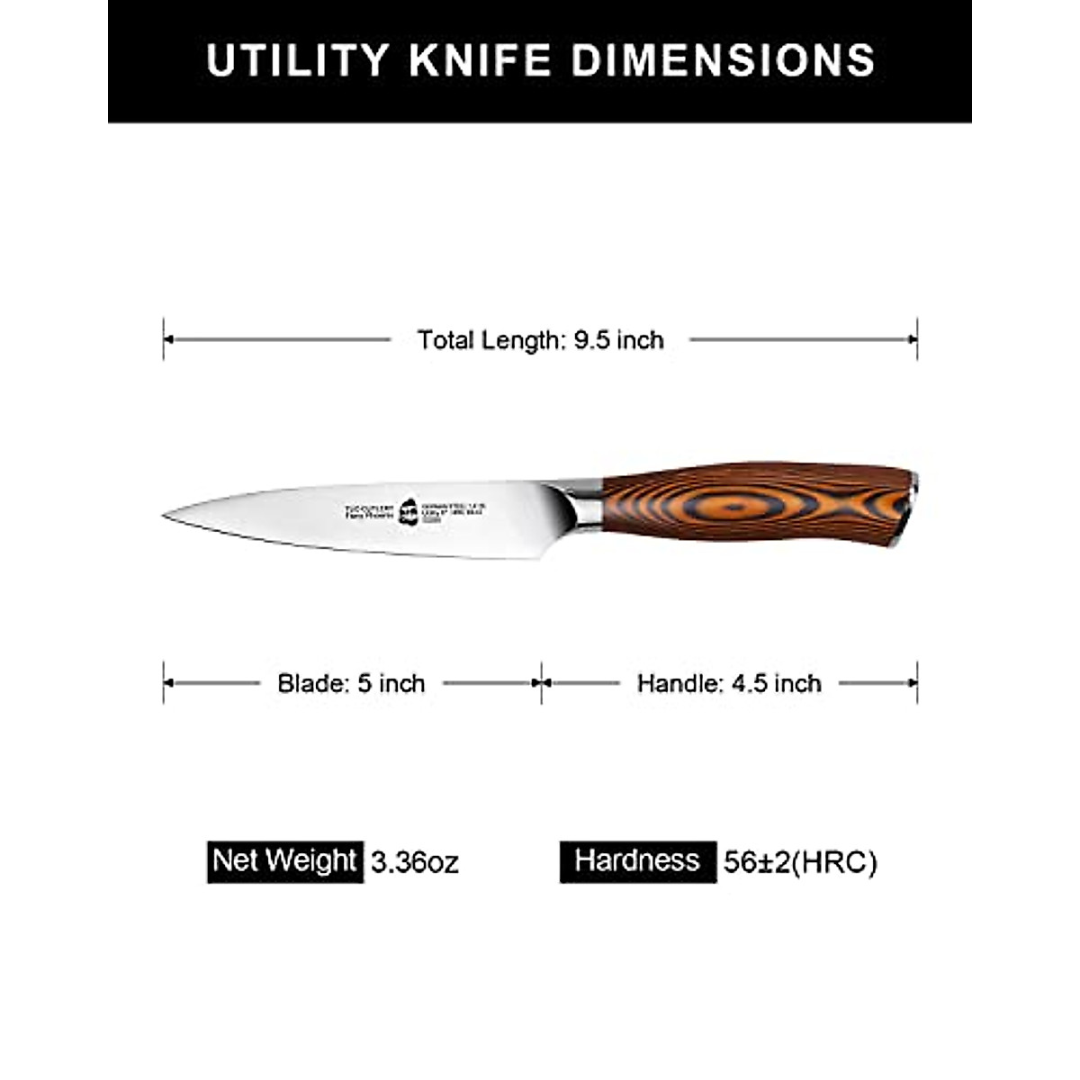 TUO Utility Knife, Small Kitchen Knife, 5 inch Paring Knife High Carbon German Stainless Steel Cutlery with Ergonomic Pakkawood Handle