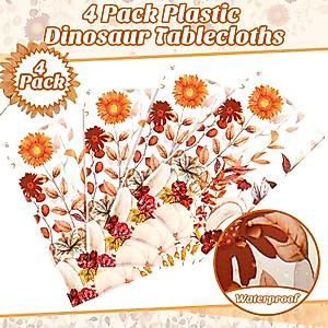 Newwiee 4 Pcs Thanksgiving Tablecloth Fall Pumpkin Plastic Tablecloths Maple Floral Fall Table Cloth Disposable Rectangle Fall Plastic Table Cover for Autumn Harvest Party, 54 x 108 Inch