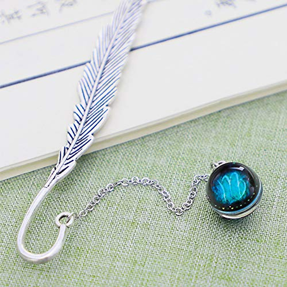 Konrisa Metal Bookmarks for Women Men Classical Bookmarks Feather Shape with Luminous Bead Constellation Creative Reader Gifts Kids Girls Reading Lovers