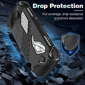 SUIHUOJI for Rog Ally Stand Protective Case, Silicone Accessories Protector, Soft Cover Skin Shell with 2 Pairs Thumb Grips Caps, Full Protection Kickstand for ASUS Rog Ally Handheld (Black)