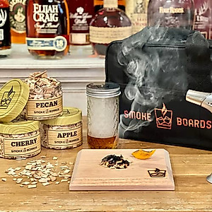 Smoke Board’s Old Fashioned Cocktail Smoker Kit with Torch - Whiskey/Bourbon Drink Infuser with Three Wood Chips, Smoker Kit Includes, Mixing Glass, Smoke Board, and Torch Lighter, USA Based Company