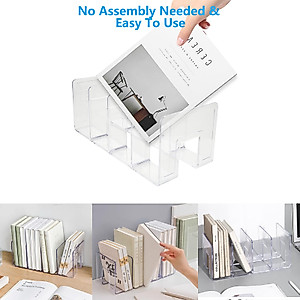 Acrux7 4 Pack Clear Acrylic File Organizer 4 Sections Acrylic File Sorter 12.8 x 5.6 x 5.1 Inch Vertical Acrylic Dividers Plastic Desk Book Organizer for Office Home Shelves Desk Book Mail File