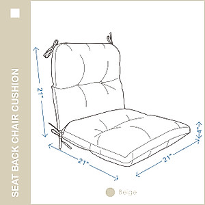 YOOZEKU Outdoor Indoor Seat/Back Chair Tufted Cushion,All-Weather Patio Chair Cushion with Ties,for Patio Furniture,Beige