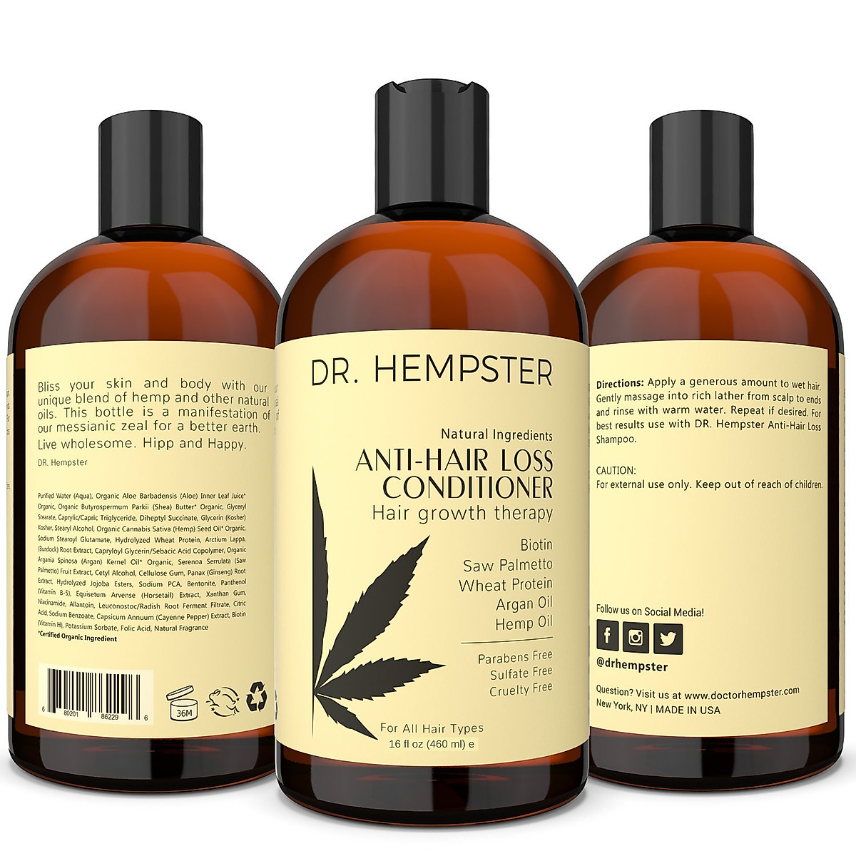 Women's and Men's Hair Growth Conditioner - Biotin and Hemp Anti Hair Loss Treatment for Thinning Hair - Natural and Organic Thickening and Volumizing Ingredients - No Parabens or Sulphates