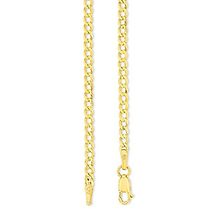Jewelry America Solid 14K Yellow Gold 2.5mm Concave Cuban Link Curb Chain Necklace, 16"