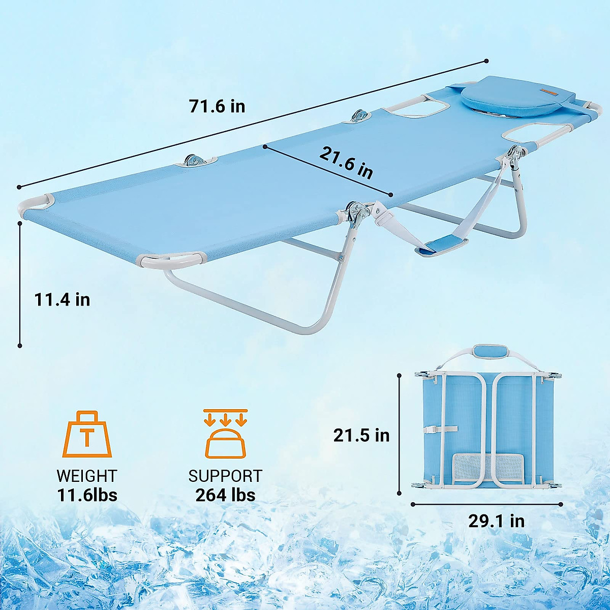 #WEJOY 2 Pack Beach Chaise Lounge Outdoor Lounge Chair with Face Hole Tanning Chair Lightweight Folding Reclining Beach Chair+Removable Pillow for Sunbathing,Patio,Indoor，Pool,Lawn,Backyard