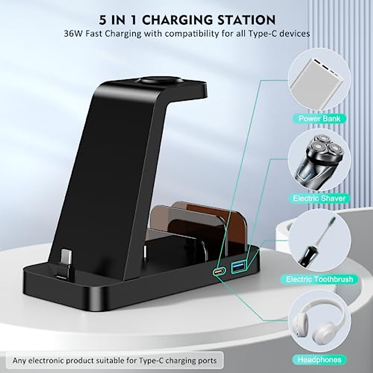 Charging Station for Samsung: 5 in 1 Charger Stand for Multiple Devices Samsung S23 Ultra S22 S21 S20 Note 20 10 Z Flip Z Fold Galaxy Buds Tablets - Wireless Watch Charger for Galaxy Watch 5 Pro 4 3