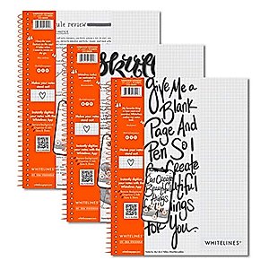 ROARING SPRING 3-pack Whitelines Premium 5x5 Graph Ruled Spiral Notebook, Digitally Download Your Notes, Free App, 11" X 8.5" 70 Sheets