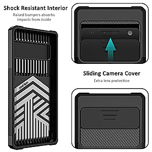 Nvollnoe Google Pixel 6 Pro 6.7" Heavy Duty Case with Sliding Camera Cover, Card Holder & Magnetic Kickstand - Black