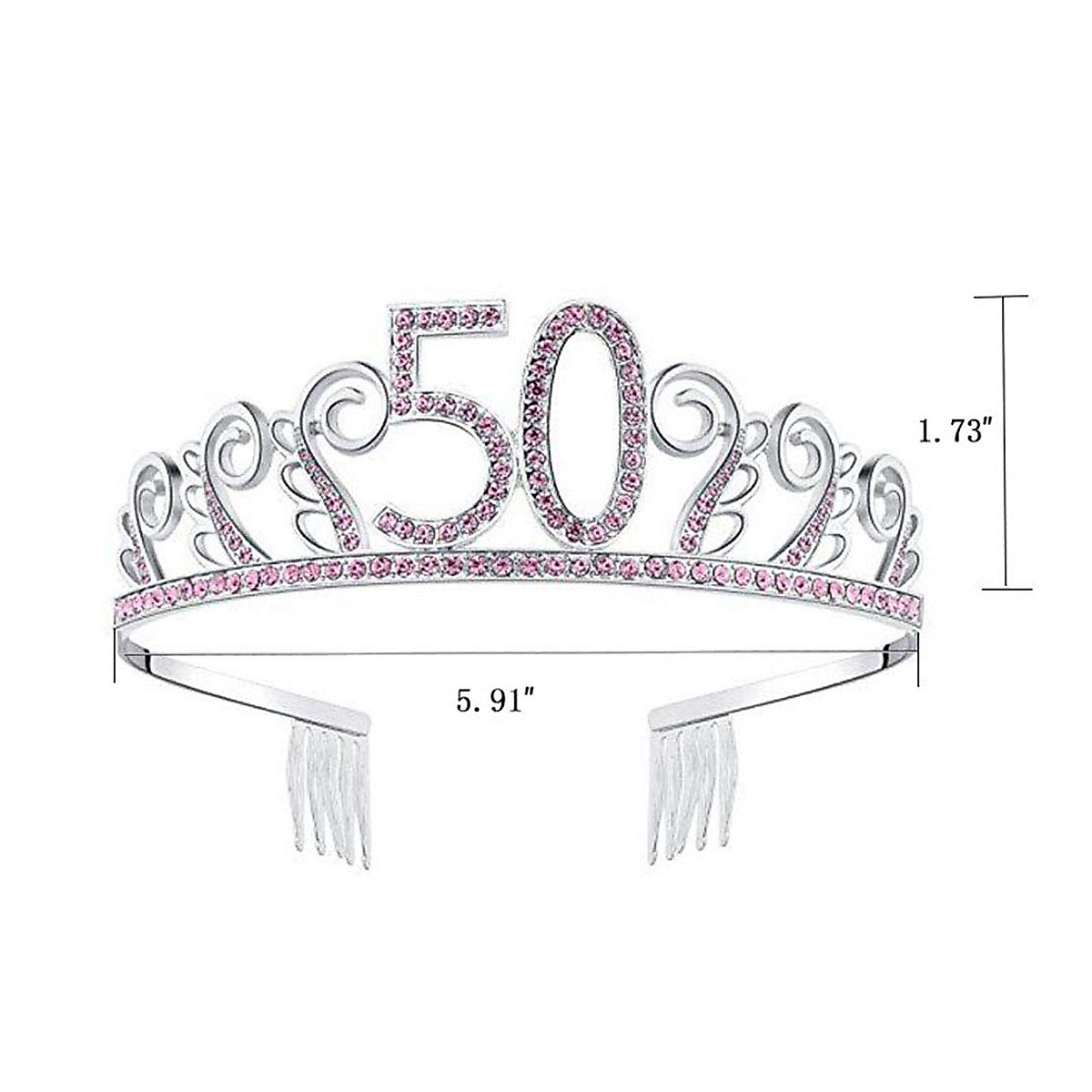 50th Birthday Cake Topper, 50th Sash Satin 50 & Fabulous Sash and Pink Rhinestone 50th Tiara for 50th Birthday Decorations and Party Supplies