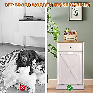 TOLEAD Tilt Out Trash Cabinet Free Standing 10 Gallon Recycling Trash Can Cabinet with Barn Door for Farmhouse Kitchen,Living Room, Dining Room, White