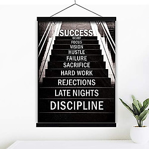 Motivational Wall Art Decor with Hanger - Inspirational Growth Positive Mindset Quotes - Office Decor Artwork Inspiring Success Affirmations - Money Hustle Pictures (Success Stairs) | 12''x16''