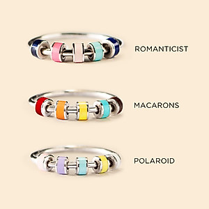 STORYJEWELLERY Fidget Rings for Women, Anxiety Ring for Women, Silver Enamel Fidget Rings, Fidget Rings for Anxiety for Women, Gifts for Women (all Silver Mac 06)