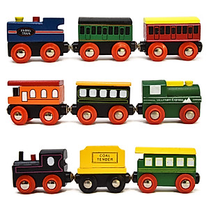 Number 1 in Gadgets Wooden Train Cars - 9 Piece Collection of Magnetic Trains and Wood Engine and Vehicles Compatible with All Major Brands, A Deluxe Railway Set for Toddlers Kids Boys and Girls