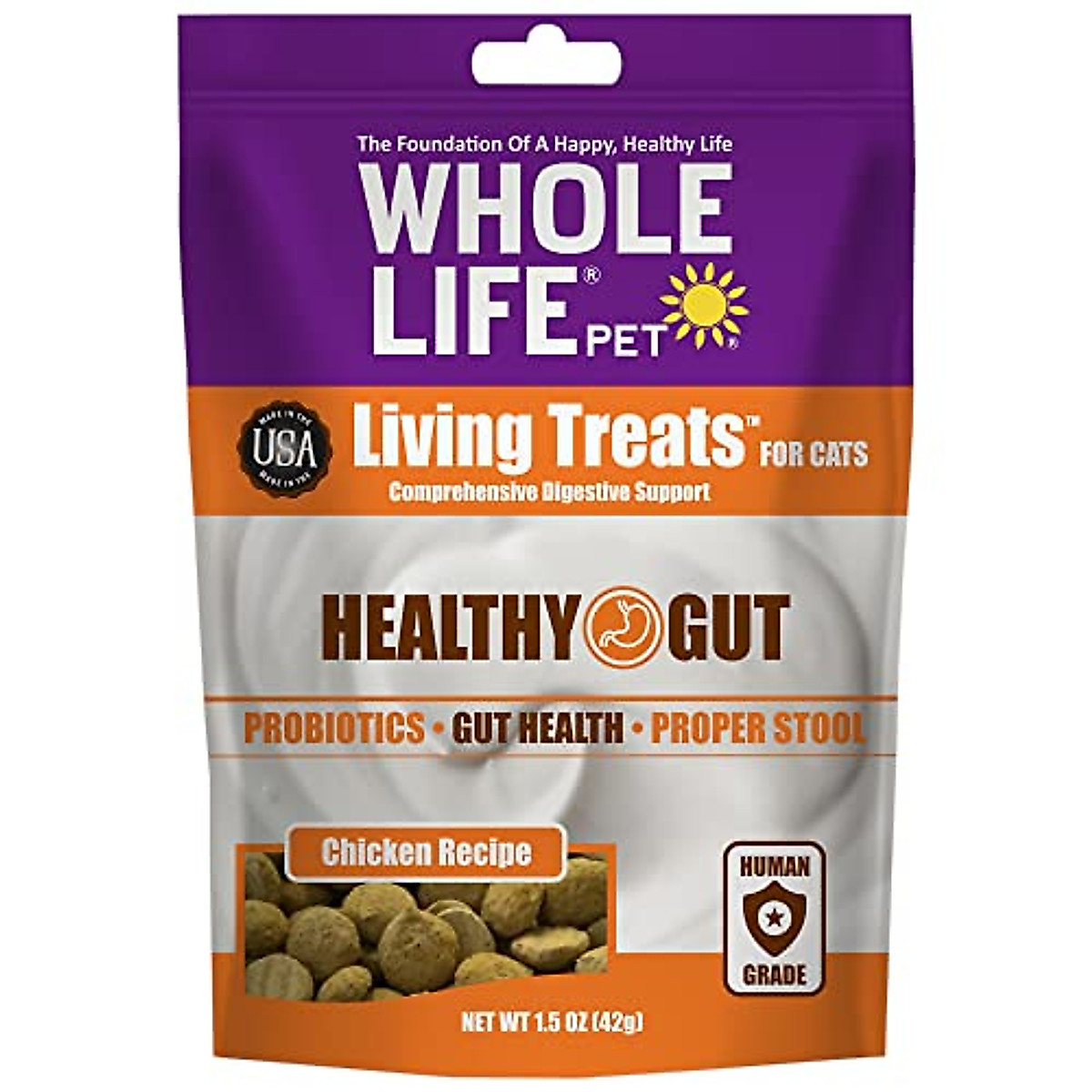 Whole Life Pet Living Treats for Cats – Healthy Gut with Chicken and Yogurt – Human Grade, Probiotics, Easy Digestion, Sensitive Stomachs - Made in The USA