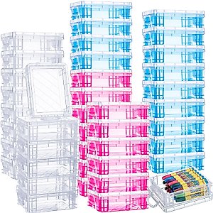 Suzile 40 Pcs Plastic Crayon Boxes Stackable Transparent Crayon Organizer with Lid Crayon Storage Containers Bulk for Office School Classroom Supplies Pen Pencil Art Crafts (Clear, Red, Blue)