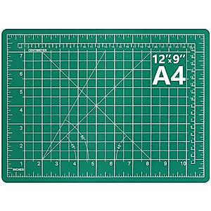 DIYSELF Self Healing Sewing Mat, 12" x 9" Rotary Cutting Mat for Craft, 5-Ply Double Sided Table Protector Cutting Mat for Sewing Fabric Quilting scrapbooking, A4, Green