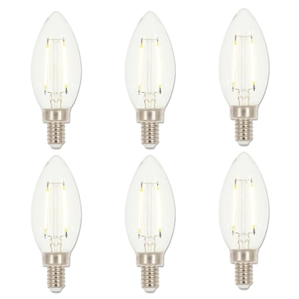 Westinghouse 4517120 3.3 Watt (40 Watt Equivalent) B11 Dimmable Clear Filament LED Light Bulb, Candelabra Base, 6 Pack