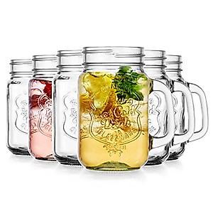 Glaver's Drinking Jars – Set of 6 Mason Jar Cups – 16 Oz Glasses with Handle, Ice-Cold Drinkware Logo – Jars are Ideal for Cold Beverages, Cocktails, Shakes, Sodas, Juice.