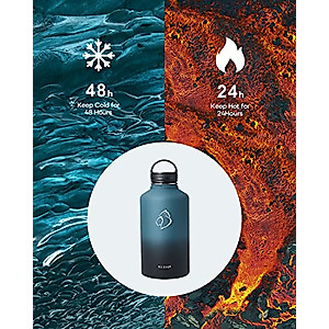 BUZIO Insulated Water Bottle 64 oz with Straw Lid (3 Lids), 64oz Stainless Steel Water Bottle Half Gallon Jug Flask, Double Wall Vacuum Sports Thermo Mug, Cold Hot Hydro Metal Canteen, Indigo Black