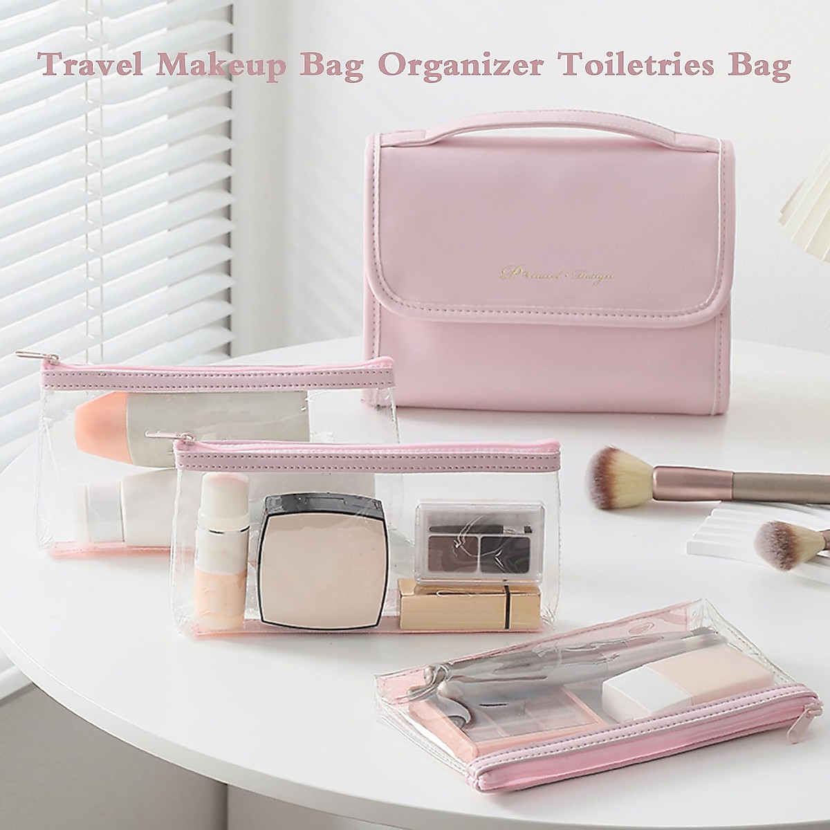 Travel Toiletry Bag for women, Toiletry Bag Travel Bag Clear Makeup Bags Organizer Toiletries Bag for Travel Multipurpose Travel Makeup Train Case Portable Cosmetic bag with Detachable Waterproof