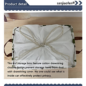 Sanjiaofen Rectangular Canvas Storage Bins,Waterproof Storage Basket with Lid,Collapsible Toy Organizer Bin with Handles for Clothes Storage, Kid's Toy Box,Book Bag (Green trees)