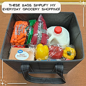 VENO 3 Pack Reusable Grocery Bags, Shopping Bags for groceries, Utility Tote with Handles and Hard Bottom, Foldable Shopping Cart Organizer, Multi-Purpose, Heavy-Duty (BLK Windowpane, 3 Pack)