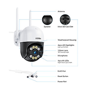 ZOSI C289 1080P WiFi Pan/Tilt Outdoor Security Camera,Home Surveillance PTZ IP Camera,Smart Light Siren Alarm,Color Night Vision,2-Way Audio,Person Vehicle Detection,Phone Remote,Waterproof Setting