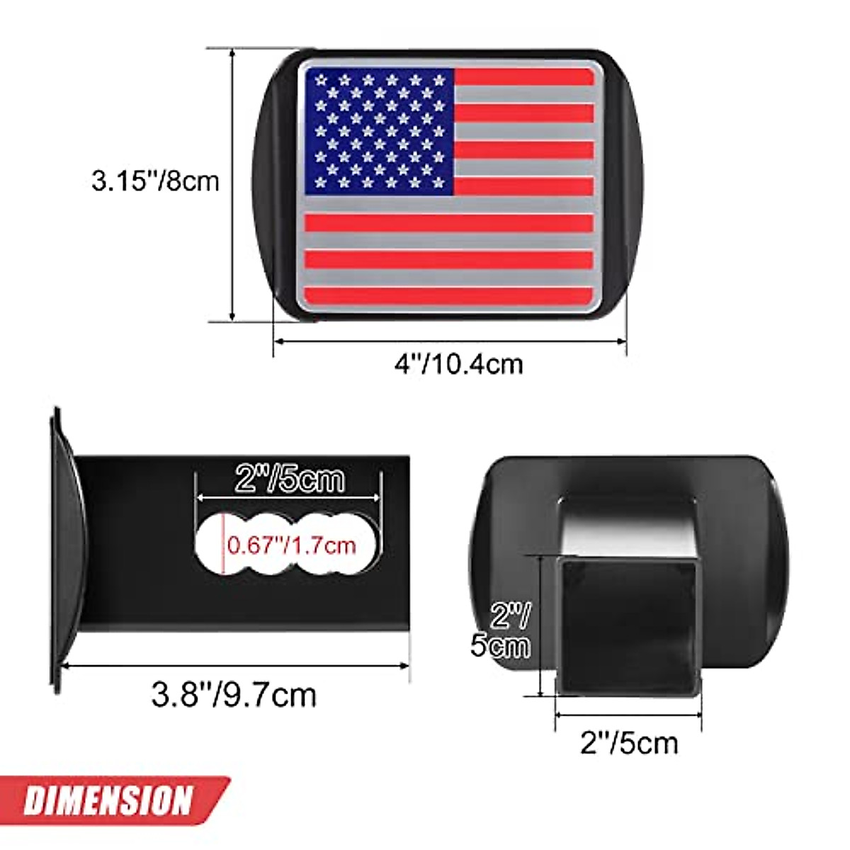 CZC AUTO American Flag Trailer Hitch Cover Aluminum USA U.S. Flag Towing Receiver Plug Cover, Metal Emblem Guard for Pickup Truck Car SUV, Heavy Duty Tube Plug Insert Fits 2" Receiver