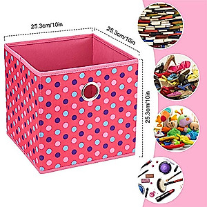 Collapsible Cloth Cube Storage Bins Polka Dot Fabric Girls Storage Pink Cube Bins Kids Storage Cubes Boxes Clothes Organizer Bin 10 In Foldable Storage Baskets Cubes Inserts Drawer Storage,QY-SC15-6