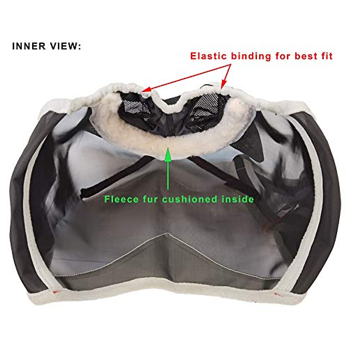 T TEKE Fine Mesh Horse Fly Mask UV Blocking, 3D Eye Visor with Extra Fleece Cushioned Forehead, Protection from Insect Pests