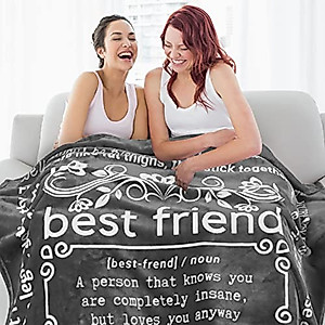 FILO ESTILO Funny Best Friend Birthday Gifts for Women, Best Friend Blanket, Unique Friendship Throw Full of Fun Gag Quotes and Sayings for Bestie, BFF, Long Distance 60x50 Inches (Grey, Fleece)