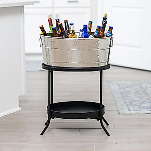 BREKX Aspen Hammered Stainless-Steel Beverage Tub, Ice and Drink Bucket with Metal Stand, 25-Quart for Parties