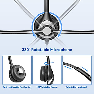 Phone Headset RJ9 with Microphone Noise Cancelling & Volume Controls, Office Telephone Headset Compatible with Polycom Plantronics Avaya ShoreTel Toshiba Digium Nortel Landline Phones, Clear Calls