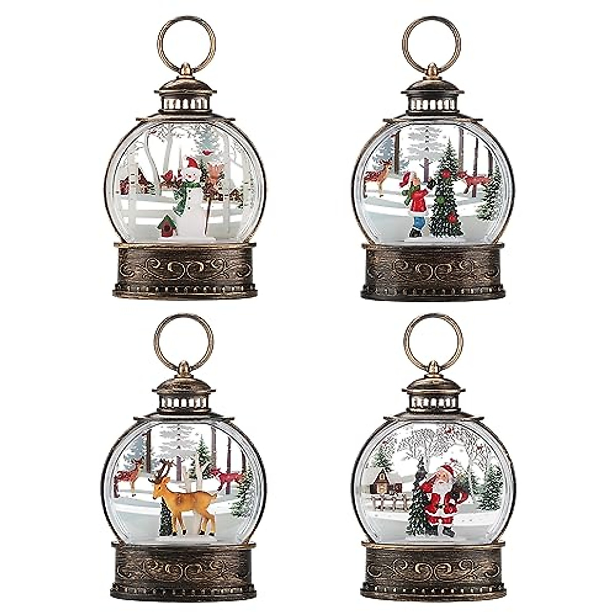 Actaday 5.9" Christmas Snow Globe Lantern Snowman, Christmas Night Light, Button Battery (Include) Operated Lighted Water Glittering Lantern for Christmas Festival Decoration Gifts