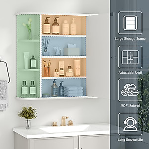 SUNLEI Bathroom Cabinet Wall Mounted with Mirror Door, Over The Toilet Storage Cabinet with Doors and Shelves, Bathroom Medicine Cabinets with 6 Open Shelves for Bathroom Organizer or Laundry(White)