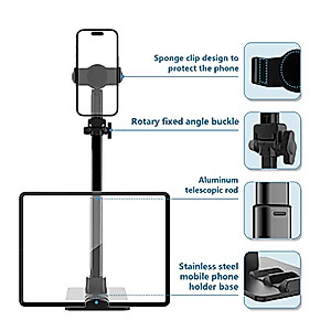 PEPPER JOBS Cell Phone Stand Adjustable Height & Angle Phone Holder Phone Stand for Desk Cell Phone Clip Stand Holder Two-in-one Live Streaming Stand Compatible with 3.5"-6.7" Device