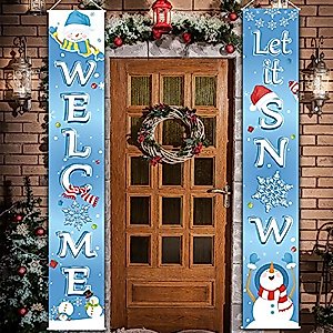 Christmas Decoration Set Christmas Porch Sign Welcome Merry Christmas Banner Christmas Hanging Garland for Frozen Winter Wonderland Party Decoration Xmas Winter Snow Party (Light Blue)