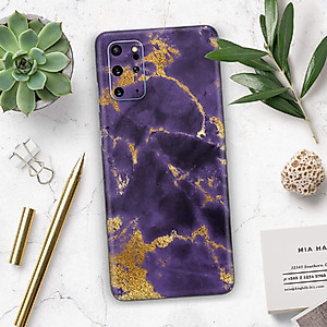DesignSkinz Purple Marble & Digital Gold Foil V3 Protective Vinyl Decal Wrap Skin Cover Compatible with The Samsung Galaxy S20 (Screen Trim & Back Glass Skin)